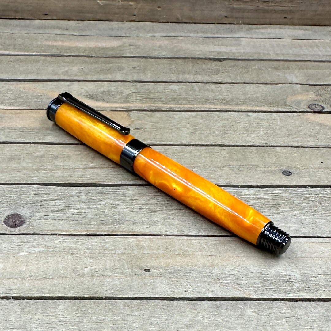 Handcrafted Pumpkin Orange Fountain Pen, Orange and Black Fountain Pen ...
