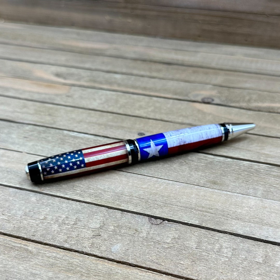 Weathered Texas and USA Flag Cigar Style Writing Pen in Platinum ...