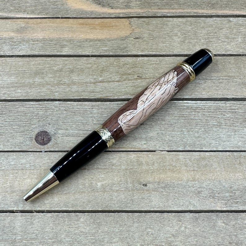 Praying Hands Inlay Pen: Walnut & Maple, Gold Accents - Parker Style - Etsy