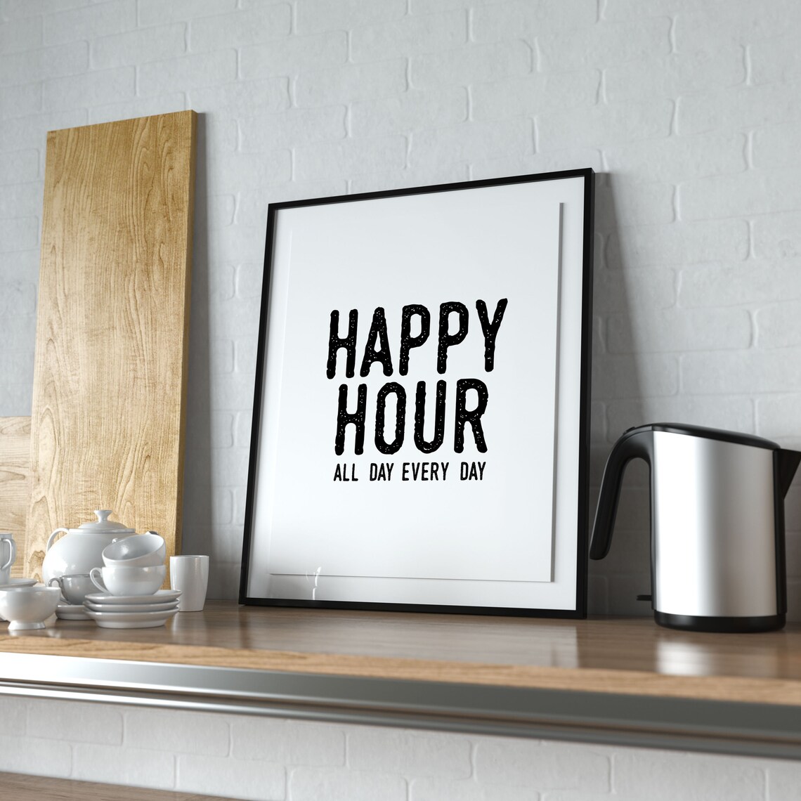 Happy Hour All Day Every Day Print, Kitchen Poster, Typography Wall Art ...