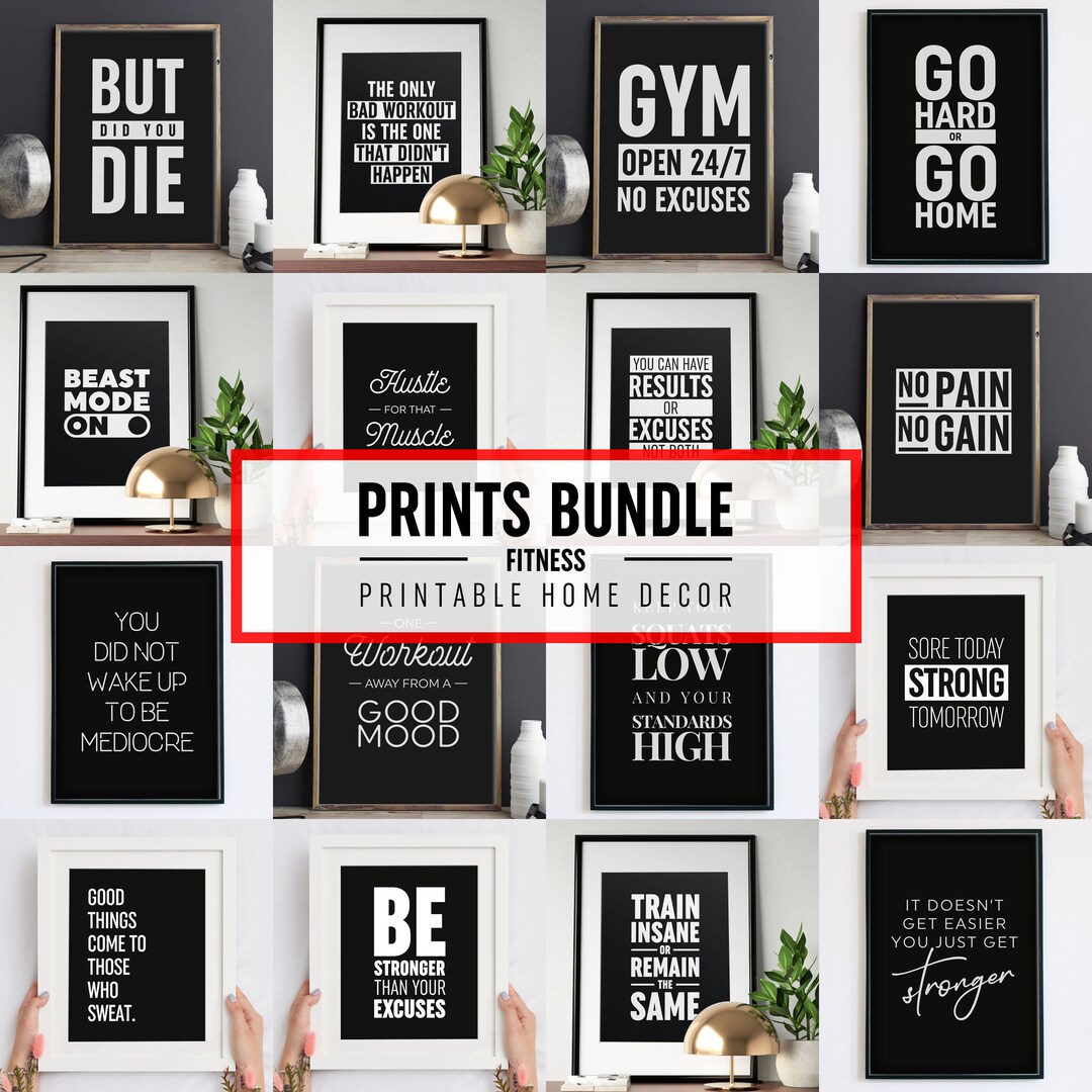 Digital Prints BUNDLE, 16 Posters, Fitness Quotes, Motivational Wall ...