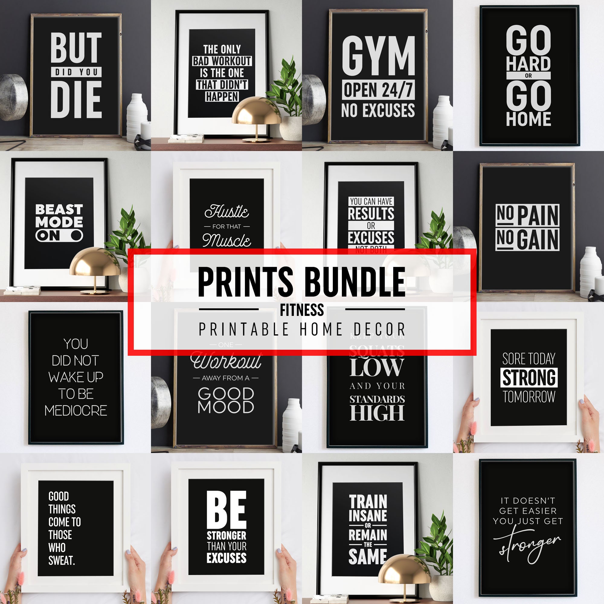Digital Prints BUNDLE 16 Posters Fitness Quotes - Etsy