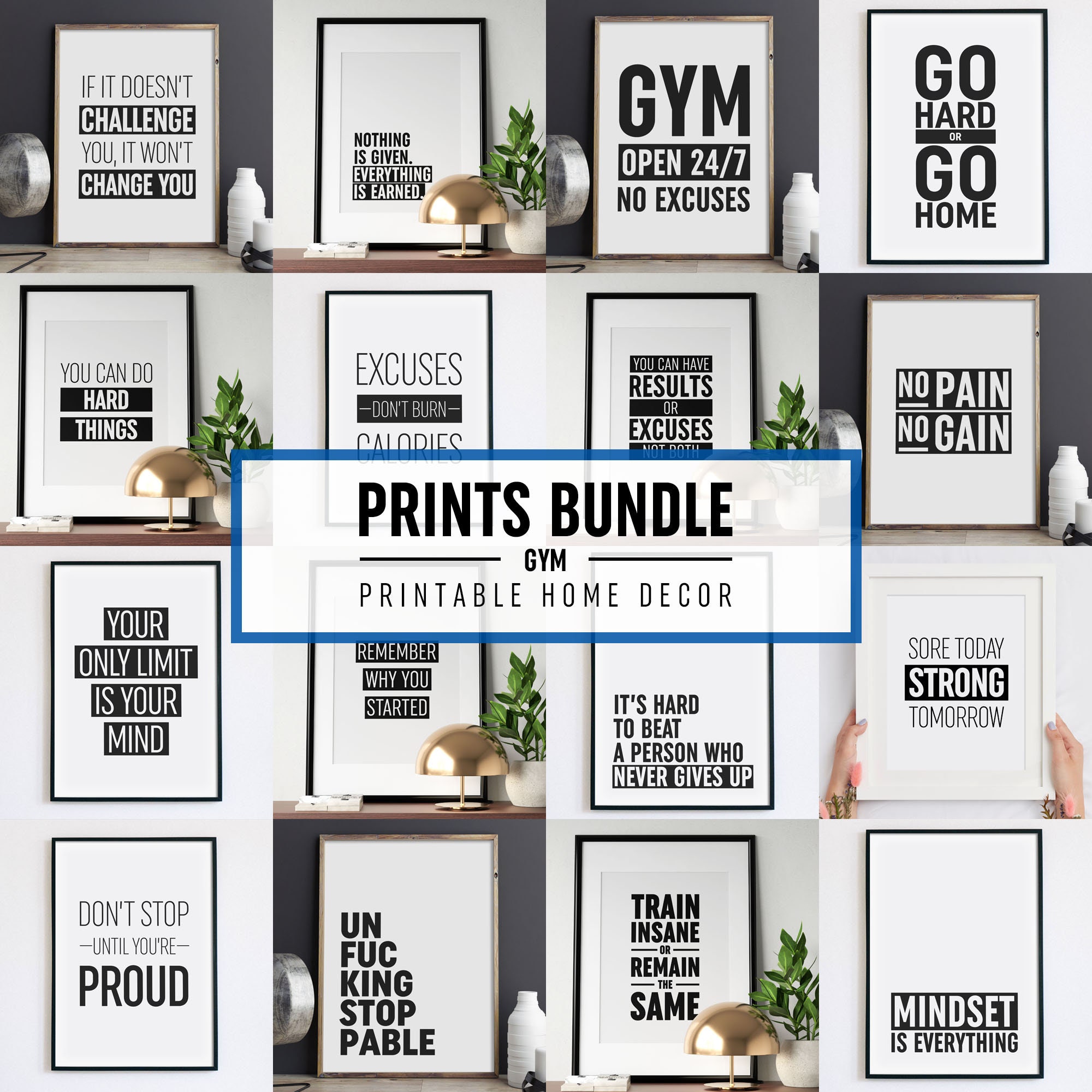 Digital Prints BUNDLE 16 Posters Gym Signs Fitness Quotes - Etsy