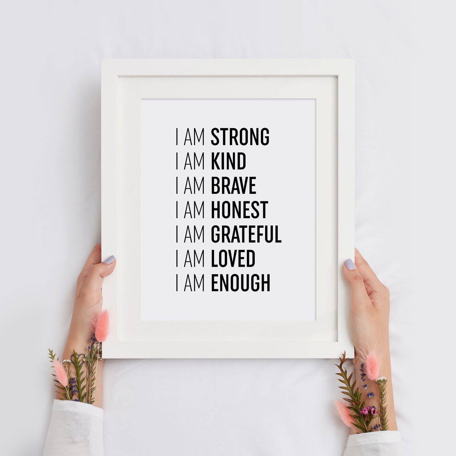 I Am Strong Positive Affirmations Printable Wall Art Bedroom - Etsy