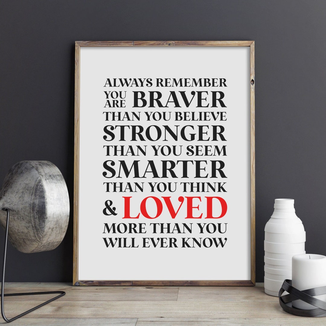 Always Remember You Are Braver Print, Inspirational Poster, Positive ...