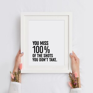 You Miss 100% of the Shots You Don't Take Print, Motivational Poster ...
