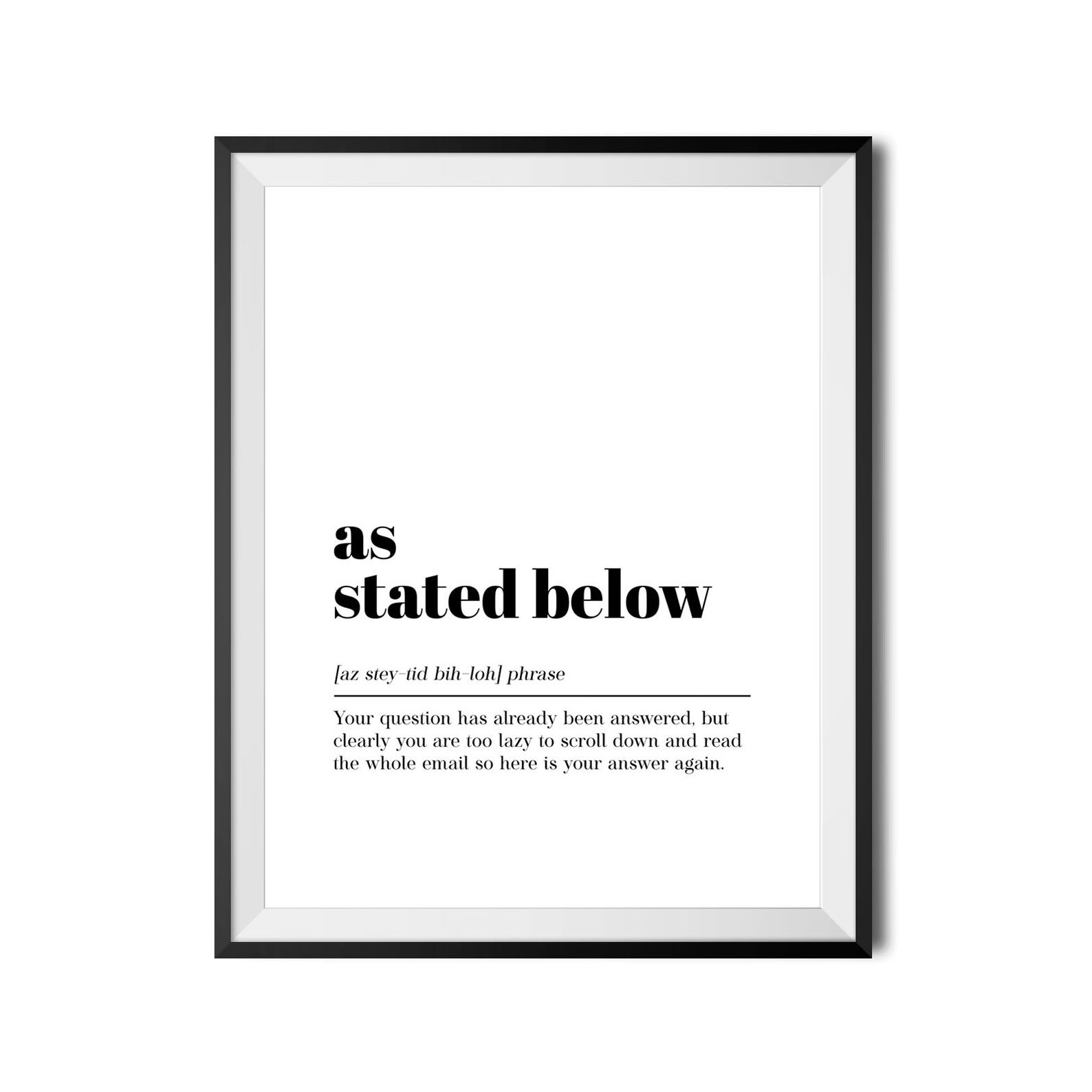 As Stated Below Definition Print, Funny Home Office Decor, Dictionary ...