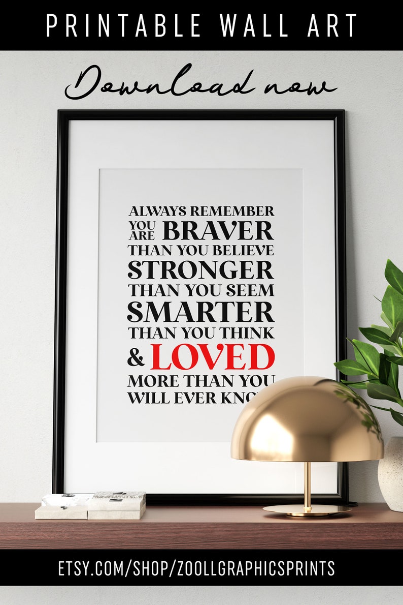 Always Remember You Are Braver Print Inspirational Poster | Etsy