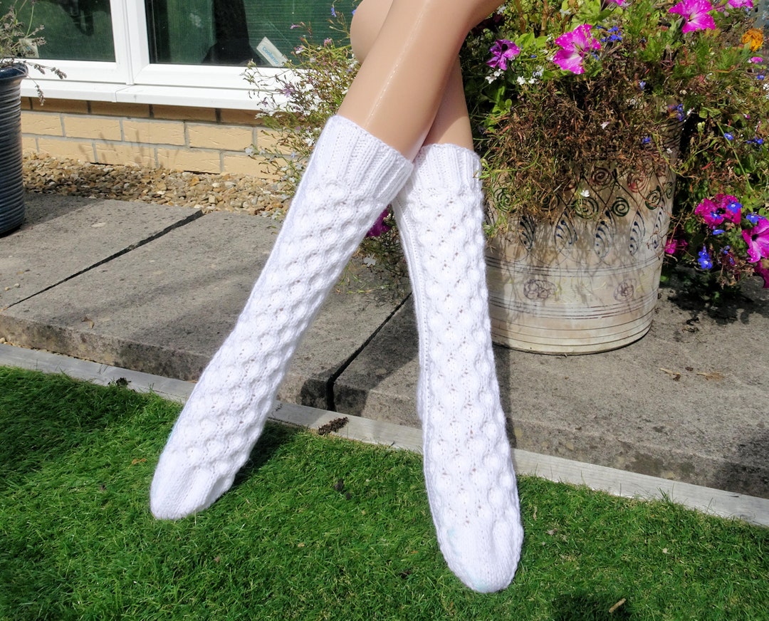 White Honey Comb Patterned Long Socks - Etsy