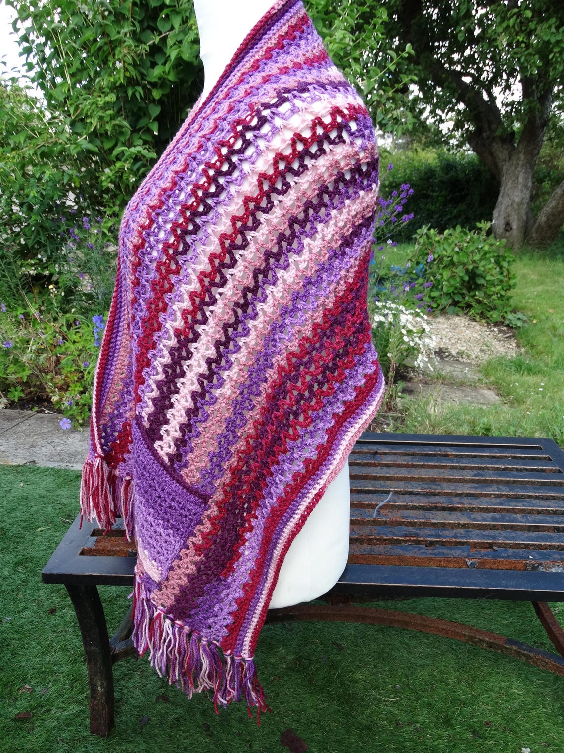 Purple Striped Wrap With Pockets and Fringes - Etsy