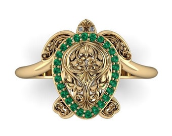 Turtle Engagement Ring 14k White Gold Nautical Engagement Ring - Etsy