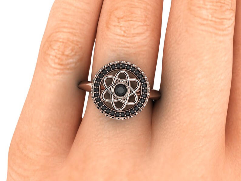 MINI ATOMIC LOVE : Atom Inspired Ring Black Diamond Ring - Etsy