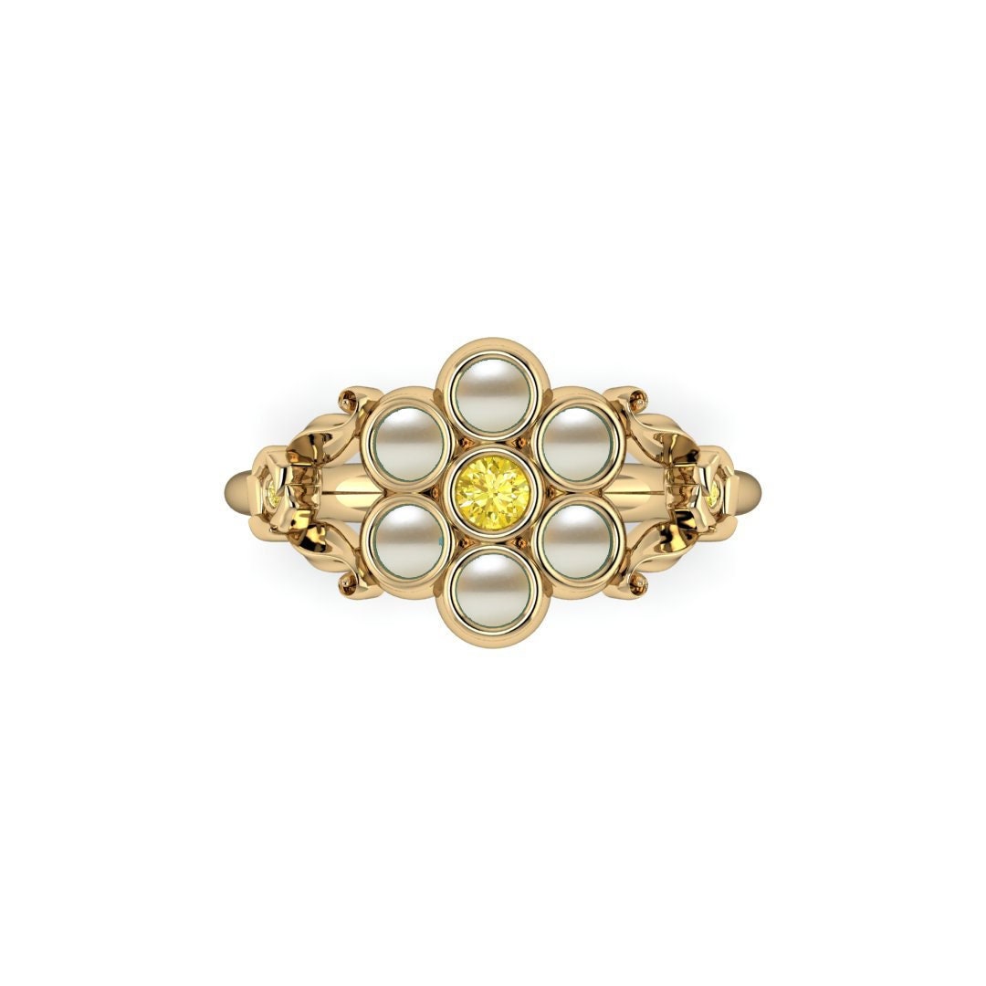 PENELOPE: Regency Inspired Pearl & Yellow Diamond Engagement Ring ...