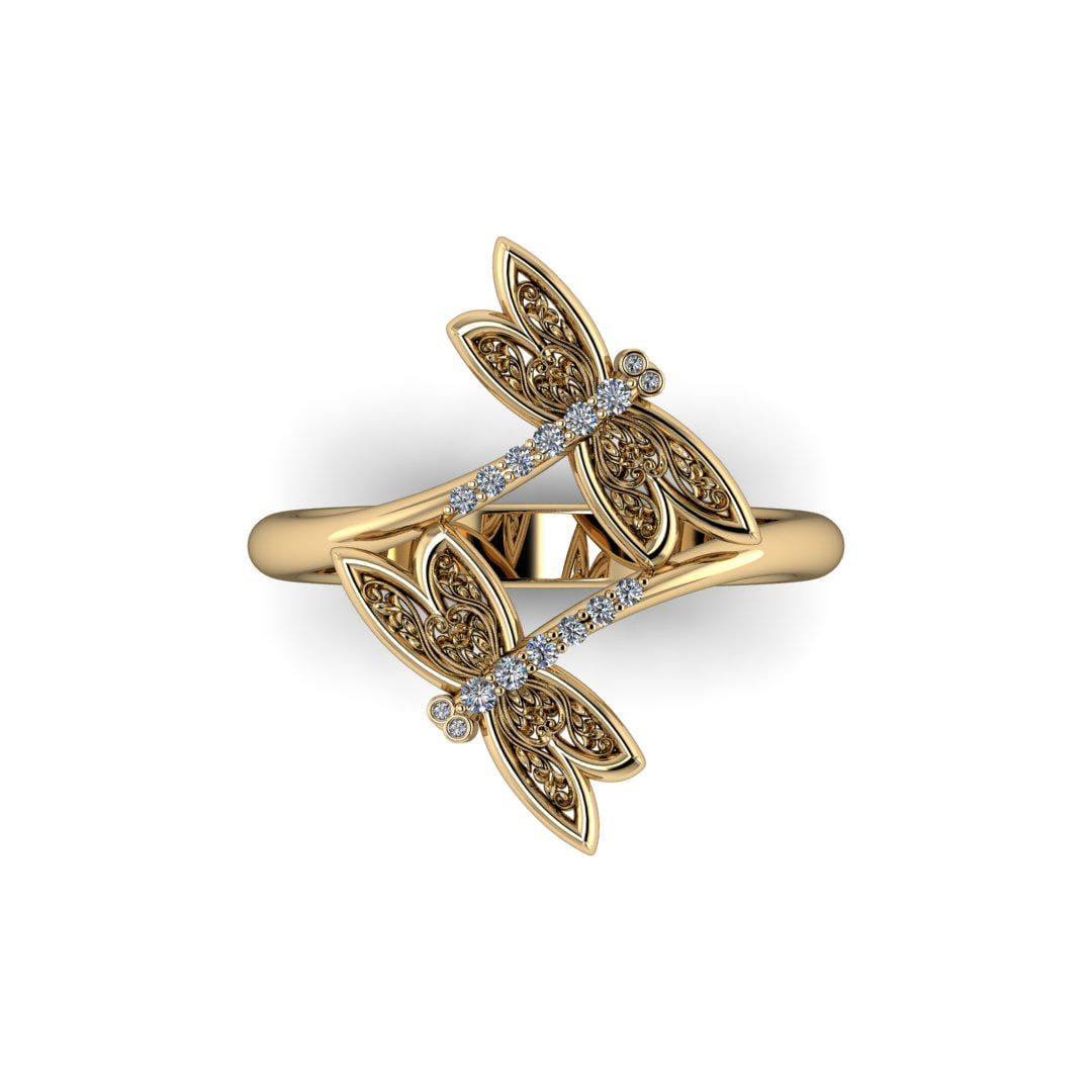 NYMPH II : Diamond Double Dragonfly Ring | Power Animal Ring ...