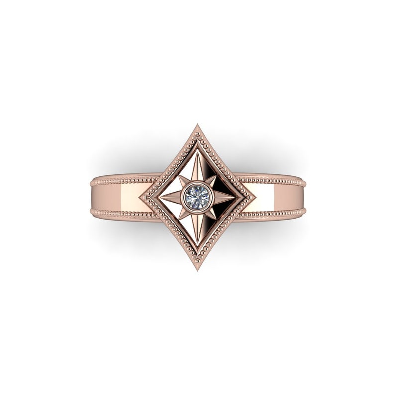 ESTEL : Elvish Inspired Wedding Band | Diamond Star Signet Ring | Male ...