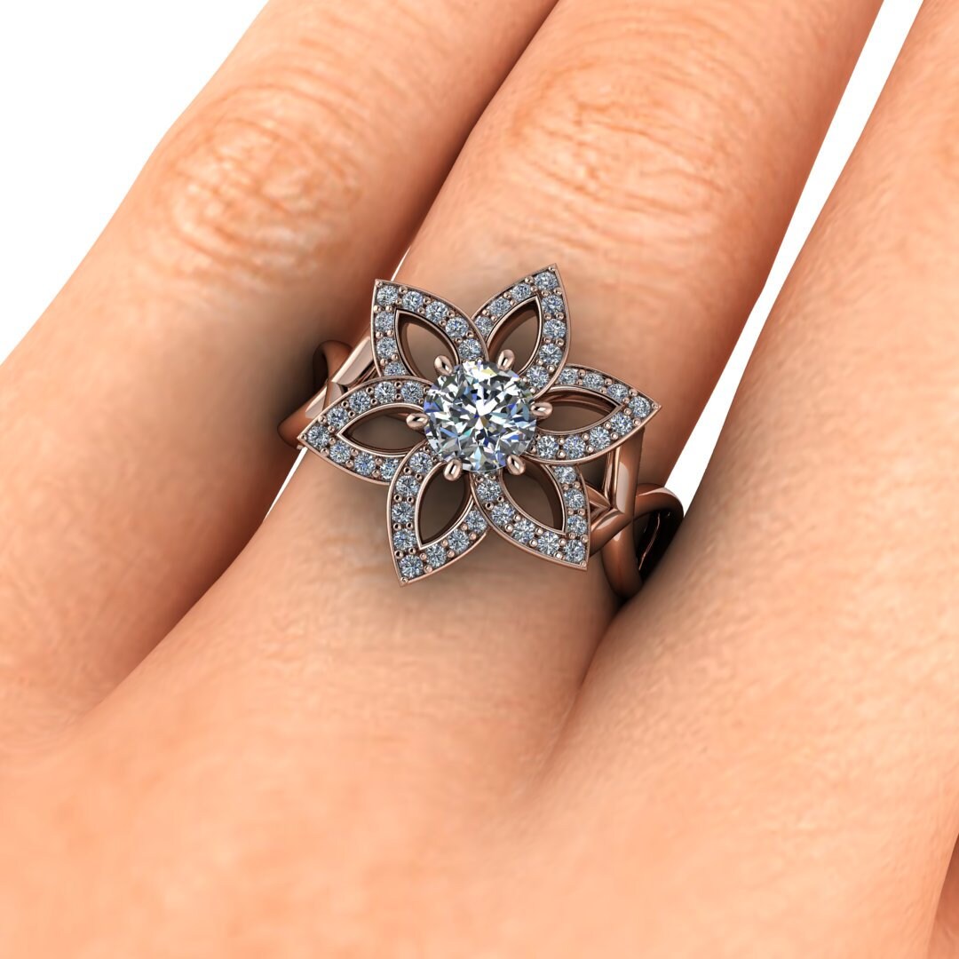 ELENTARI : Elvish Inspired Engagement Ring | Diamond Flower Ring ...