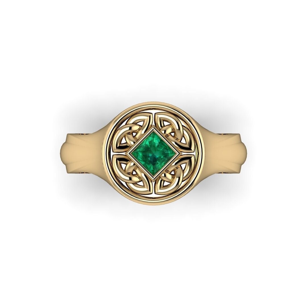 QUATERNARY KNOT SIGNET : Celtic Signet Ring | Mens Emerald Ring ...
