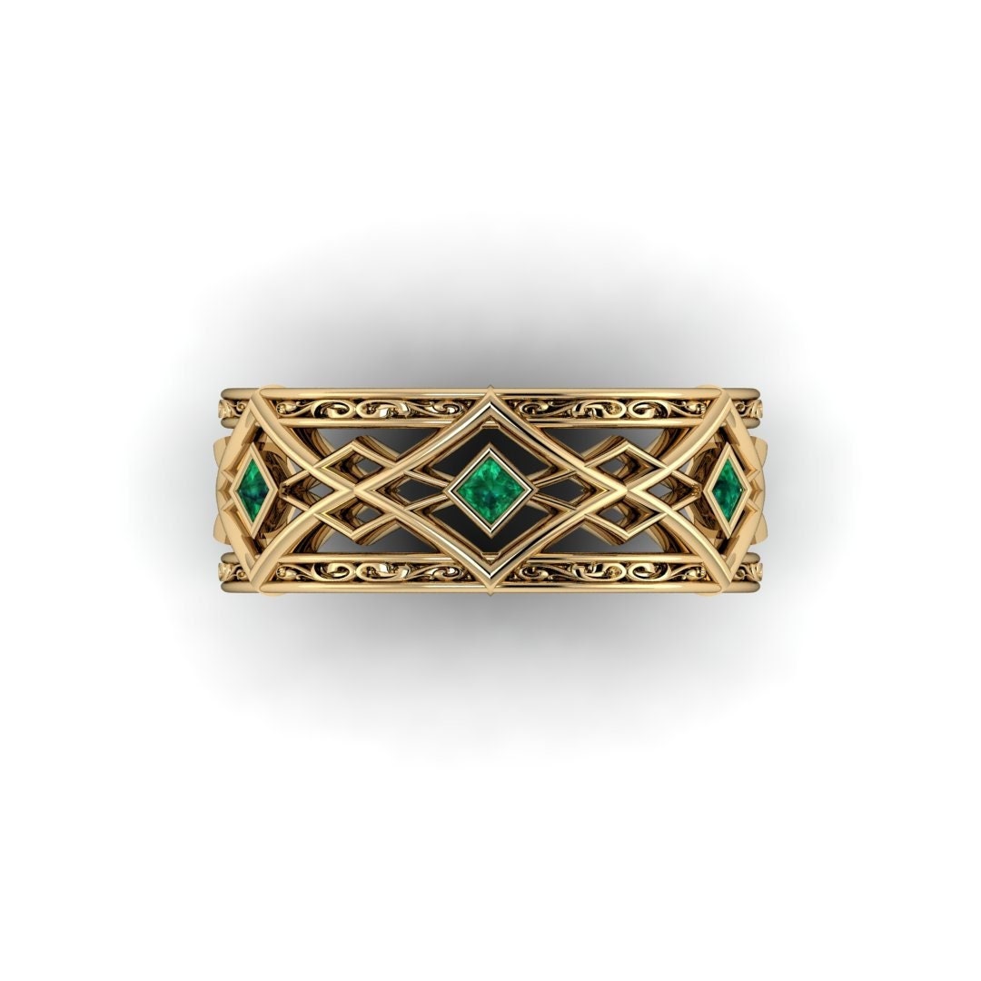 WOODLAND KING : Elvish Inspired Wedding Band | Emerald Elven Ring ...