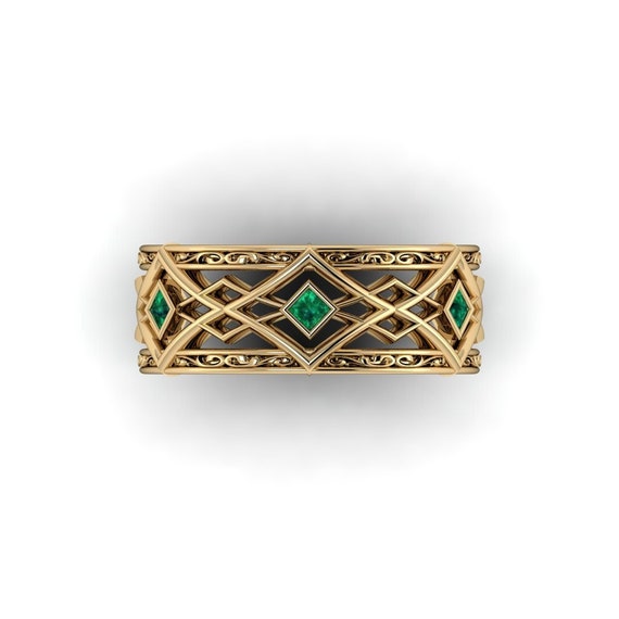WOODLAND KING : Elvish Inspired Wedding Band Emerald Elven - Etsy