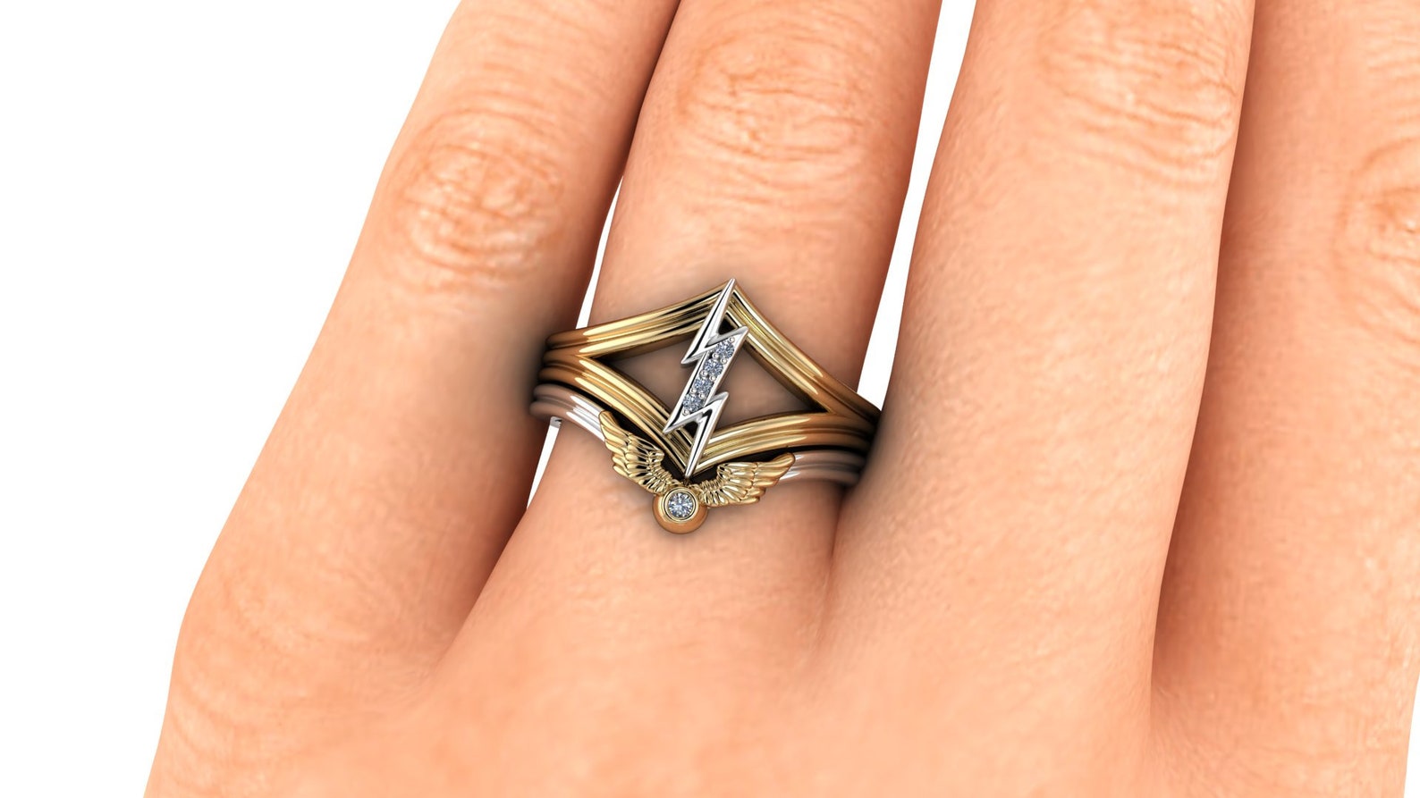 LIGHTNING : Two Tone Lightning Bolt Wedding Ring or Engagement | Etsy