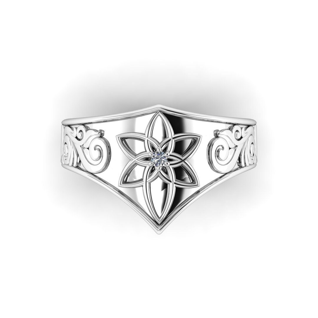 ELDAR : Elvish Star Inspired Wedding Band | Diamond Elven Ring | Unique ...