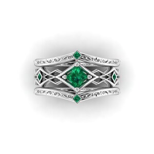 WOODLAND QUEEN : Elvish Inspired Wedding Set | Emerald Elven Engagement ...