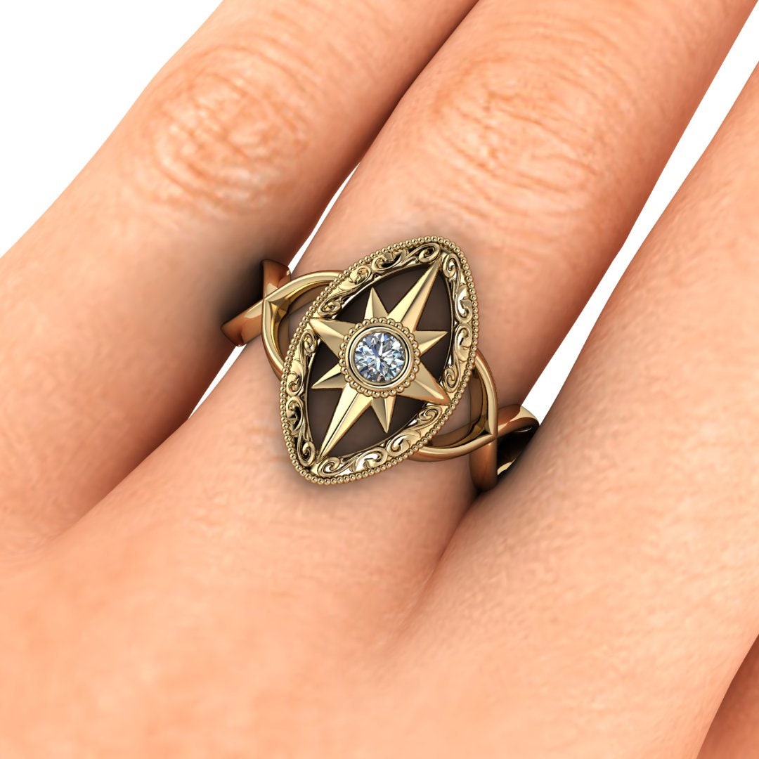 ESTEL : Elvish Inspired Engagement Ring Diamond Star Ring - Etsy