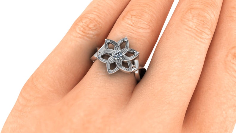 ELENTARI : Elvish Inspired Engagement Ring. Diamond Flower Ring. Unique ...
