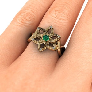 ELENTARI : Elvish Inspired Engagement Ring. Emerald Flower Ring ...