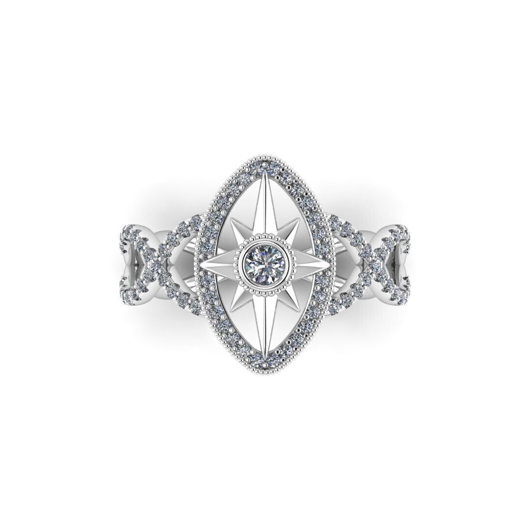 ESTEL: Elvish Inspired Engagement Ring Diamond Star Ring Unique Diamond ...