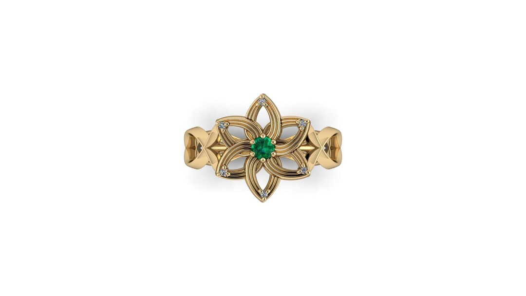 ELENTARI : Elvish Inspired Engagement Ring. Emerald Flower Ring ...