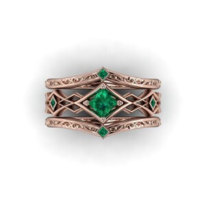 WOODLAND QUEEN : Elvish Inspired Wedding Set | Emerald Elven Engagement ...