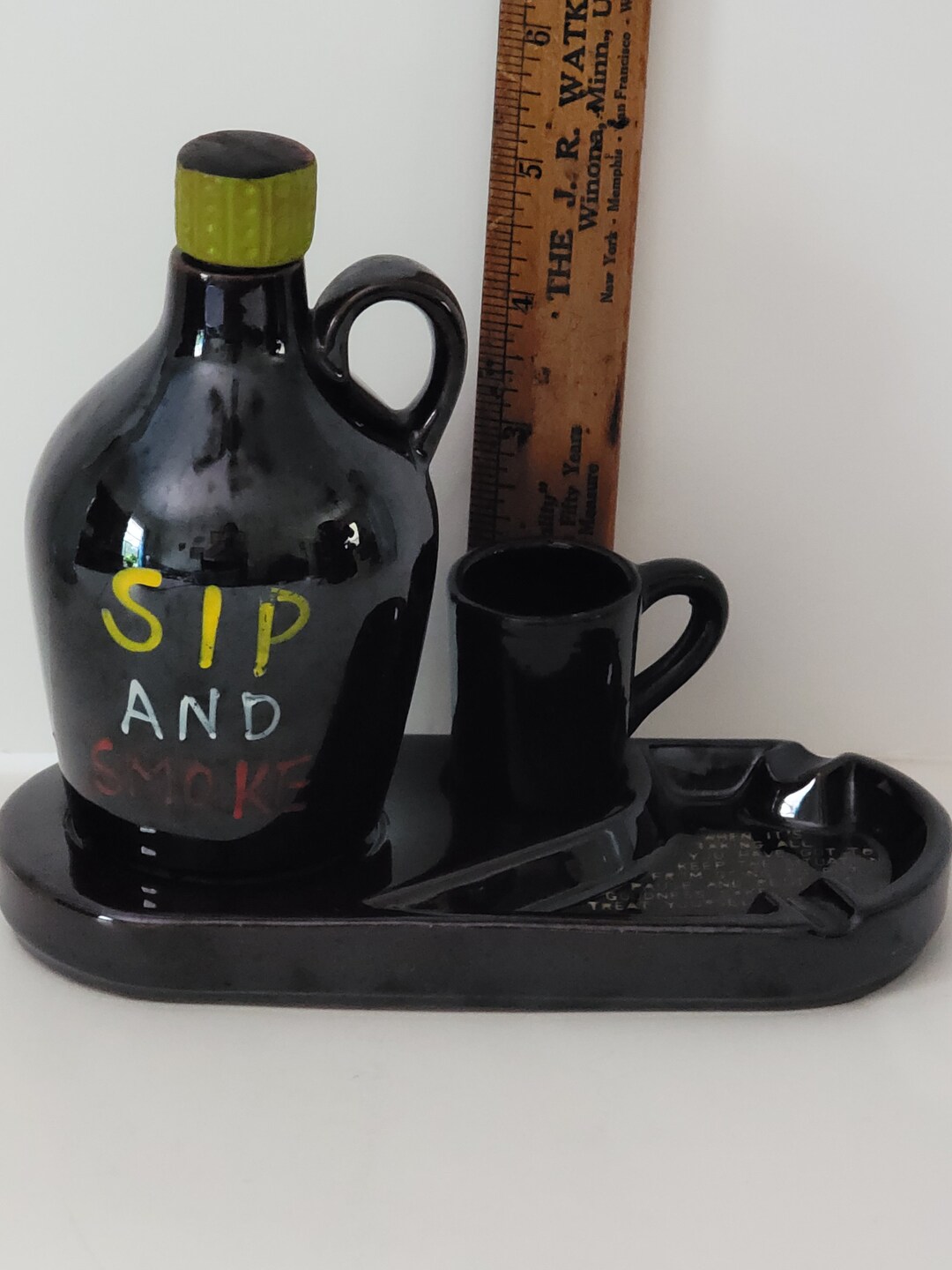 Sip and Smoke Ceramic Barware Set Japan Whiskey Jug, Shot Mug & Ashtray ...