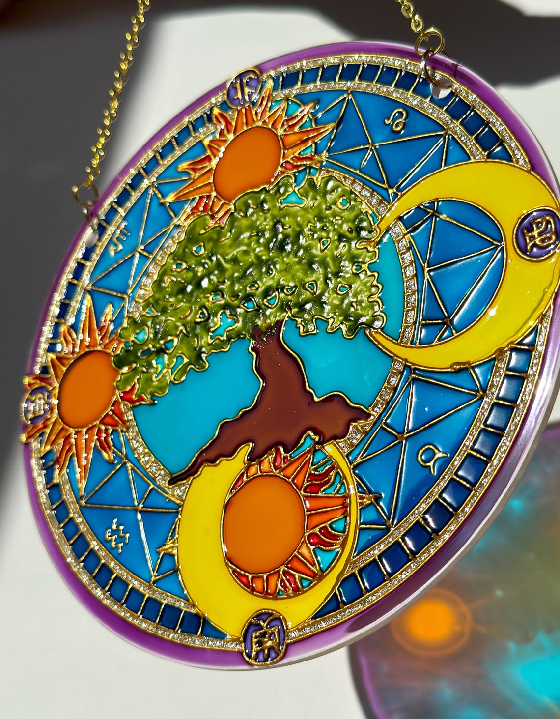 Symbols Tree of Life Sun Moon Shine Suncatcher for Window Zodiac Gift ...