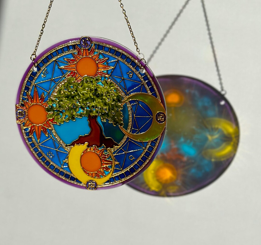 Symbols Tree of Life Sun Moon Shine Suncatcher for Window Zodiac Gift ...