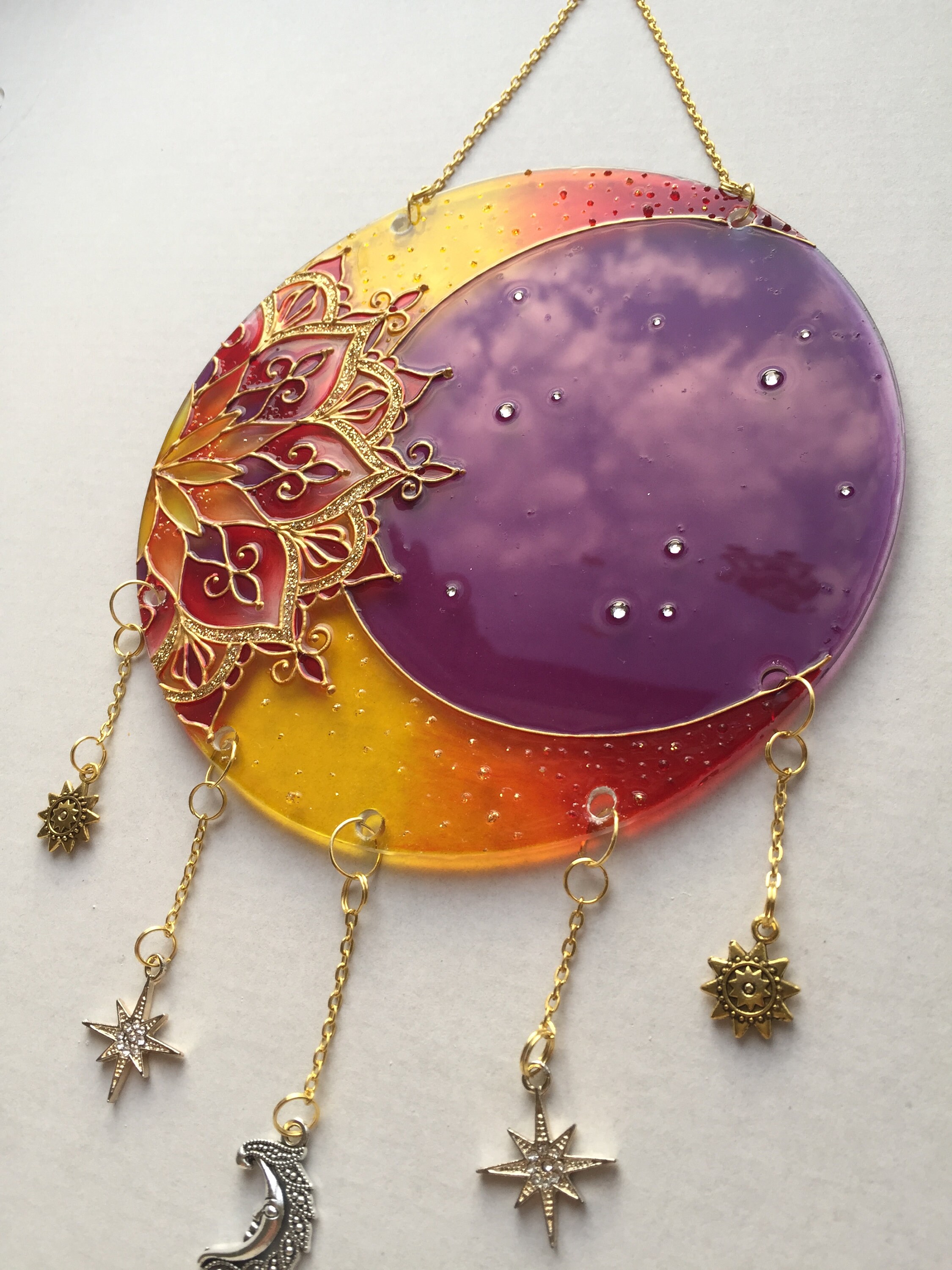 Indie room decor Moon Mandala Sacred geometry Stained glass | Etsy