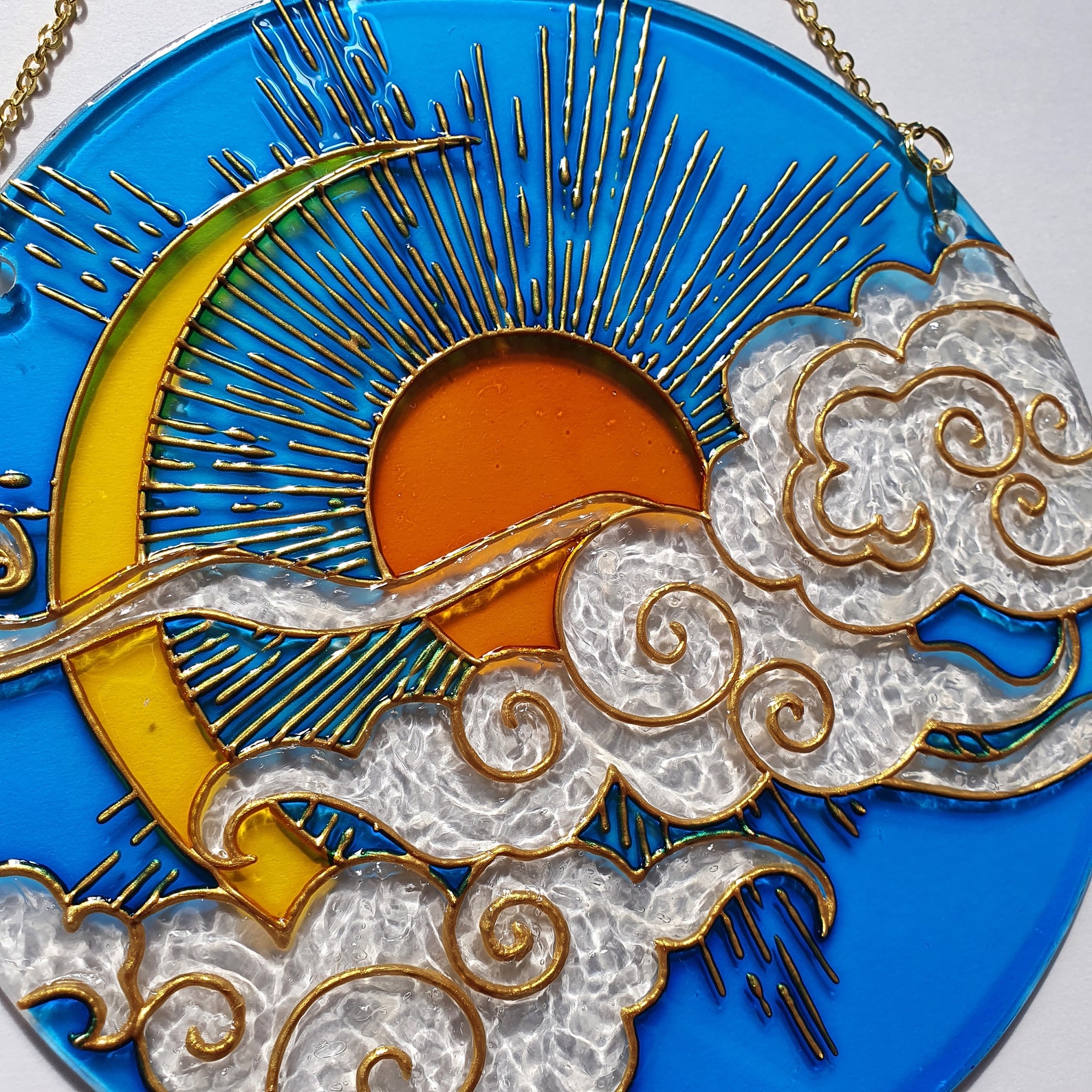 Stained Glass Sun Moon Cloud Suncatcher for Window Hangings - Etsy