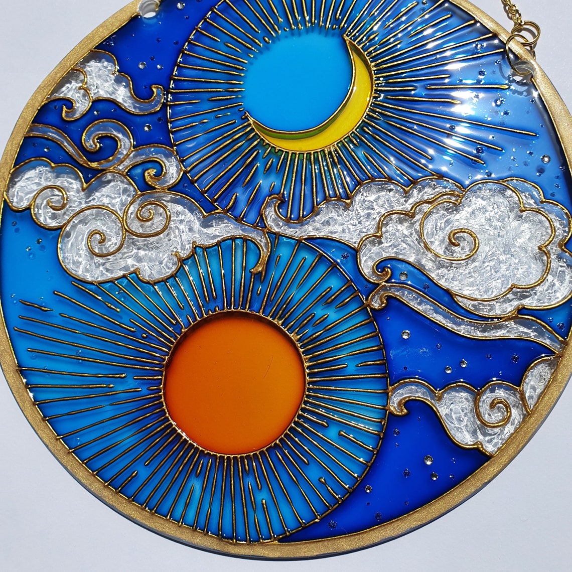 Stained glass Sun and moon Suncatcher for windows hangings | Etsy