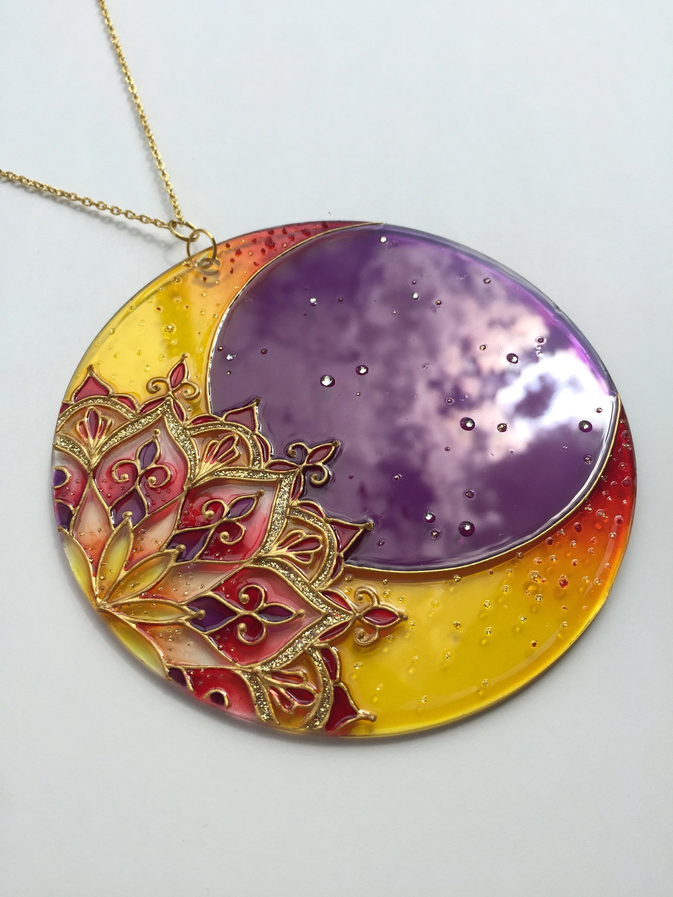 Indie room decor Moon Mandala Sacred geometry Stained glass | Etsy