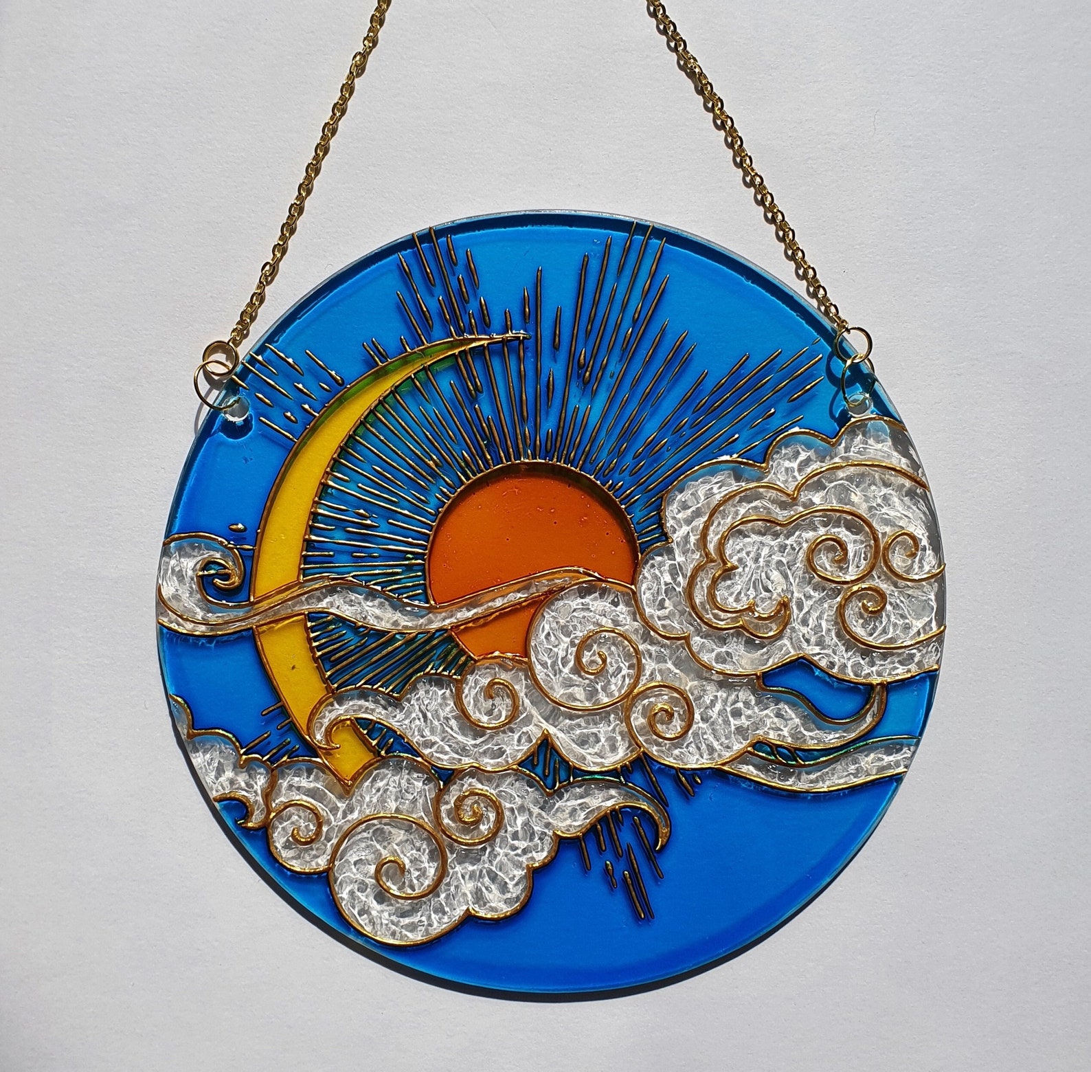 Stained Glass Sun Moon Cloud Suncatcher for Window Hangings - Etsy