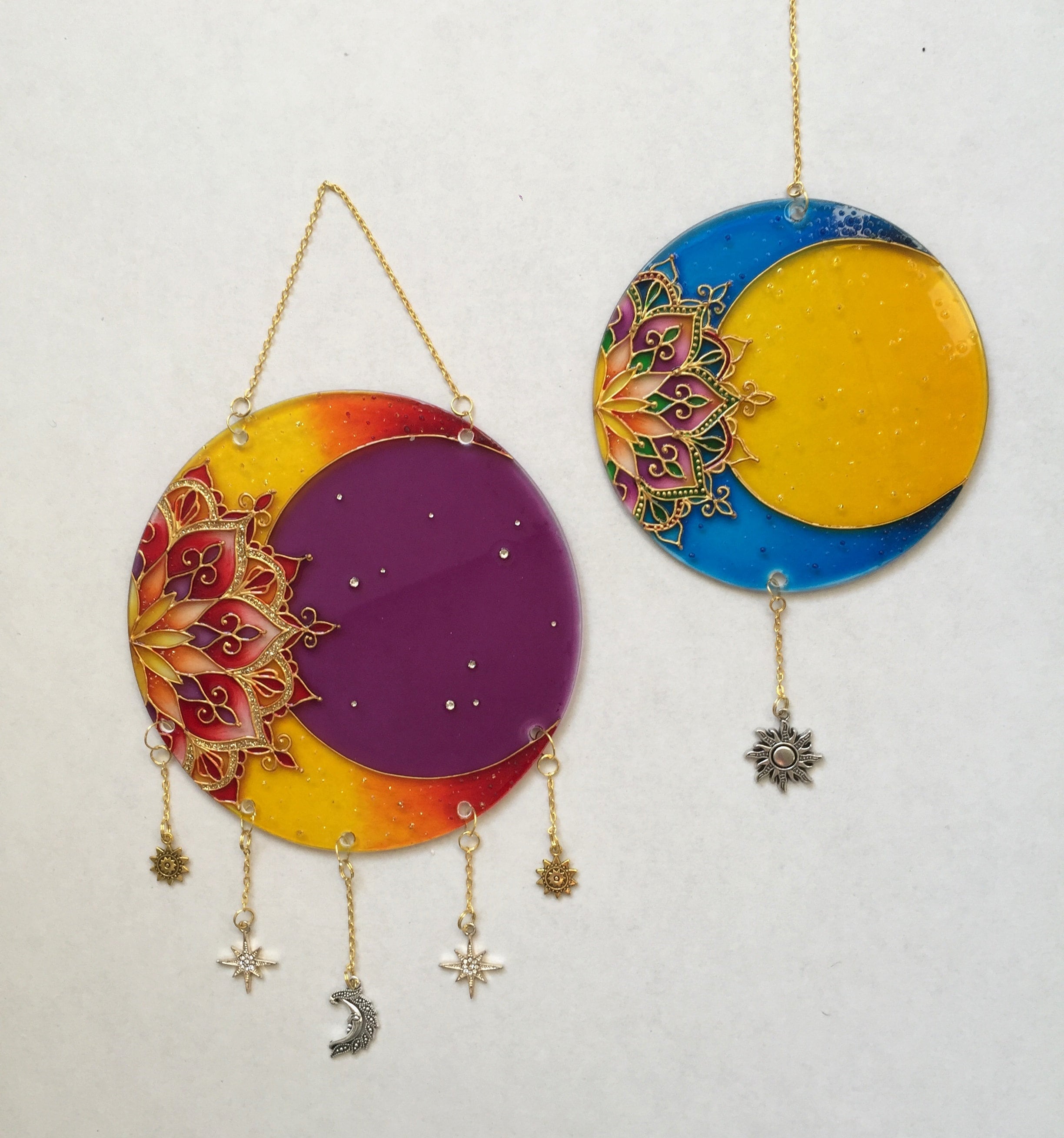 Indie room decor Moon Mandala Sacred geometry Stained glass | Etsy