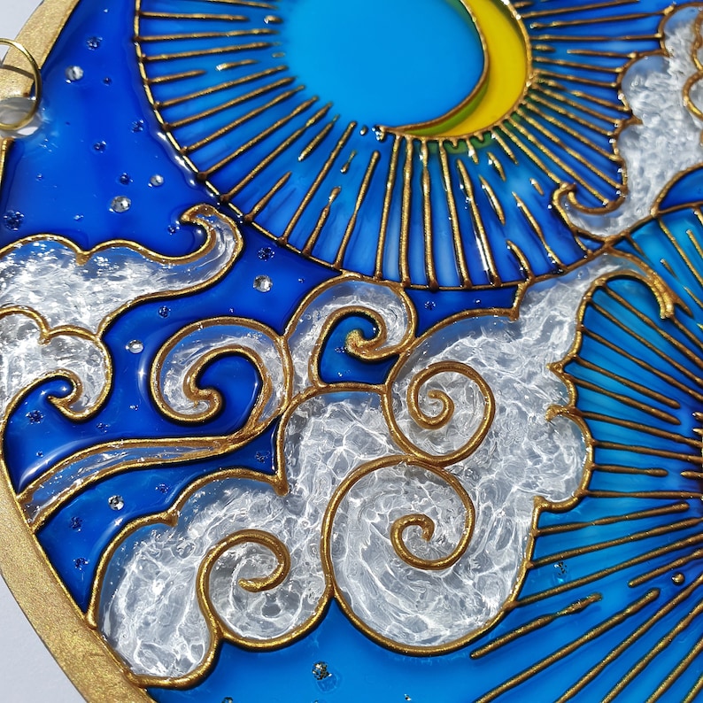 Stained Glass Sun and Moon Suncatcher for Windows Hangings - Etsy