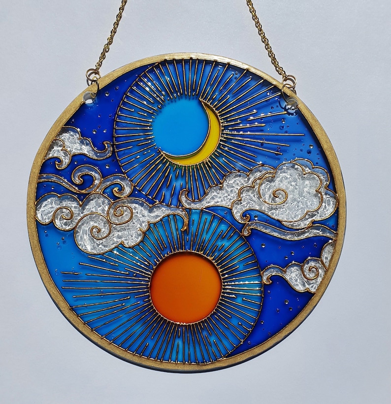 Stained Glass Sun and Moon Suncatcher for Windows Hangings - Etsy