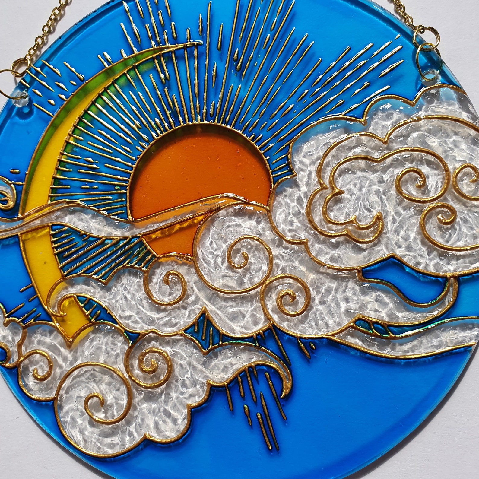 Stained Glass Sun Moon Cloud Suncatcher for Window Hangings - Etsy