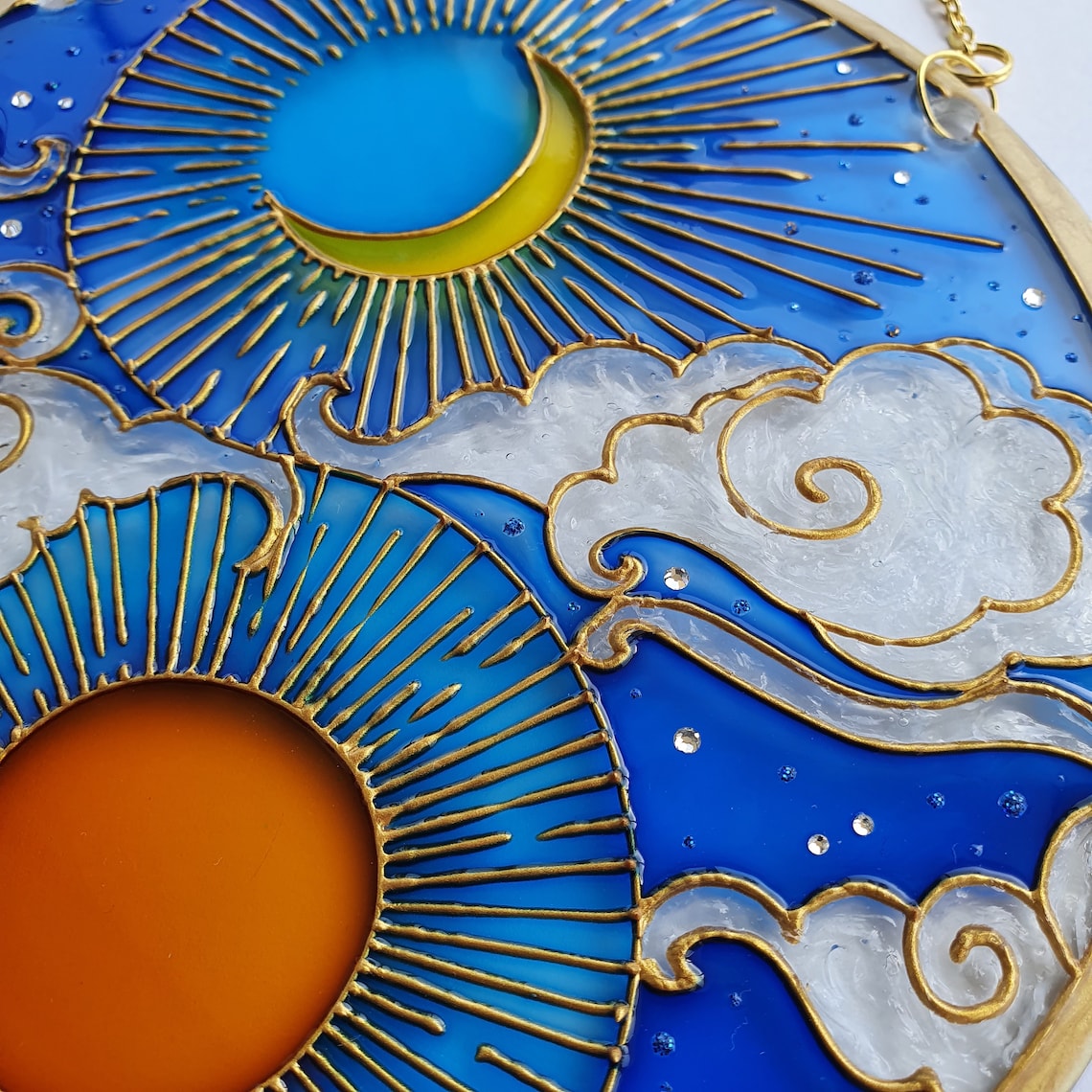 Stained glass Sun and moon Suncatcher for windows hangings | Etsy