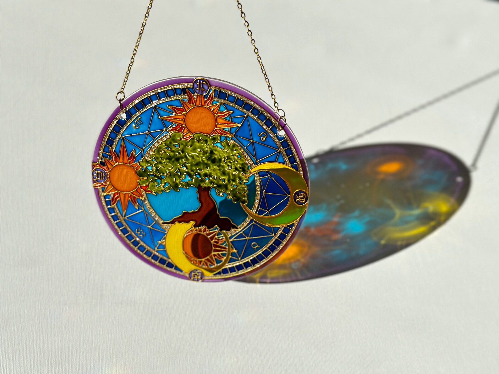 Symbols Tree of Life Sun Moon Shine Suncatcher for Window Zodiac Gift ...