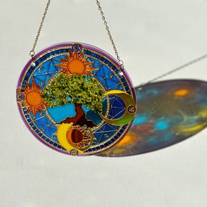 Symbols Tree of Life Sun Moon Shine Suncatcher for Window Zodiac Gift ...