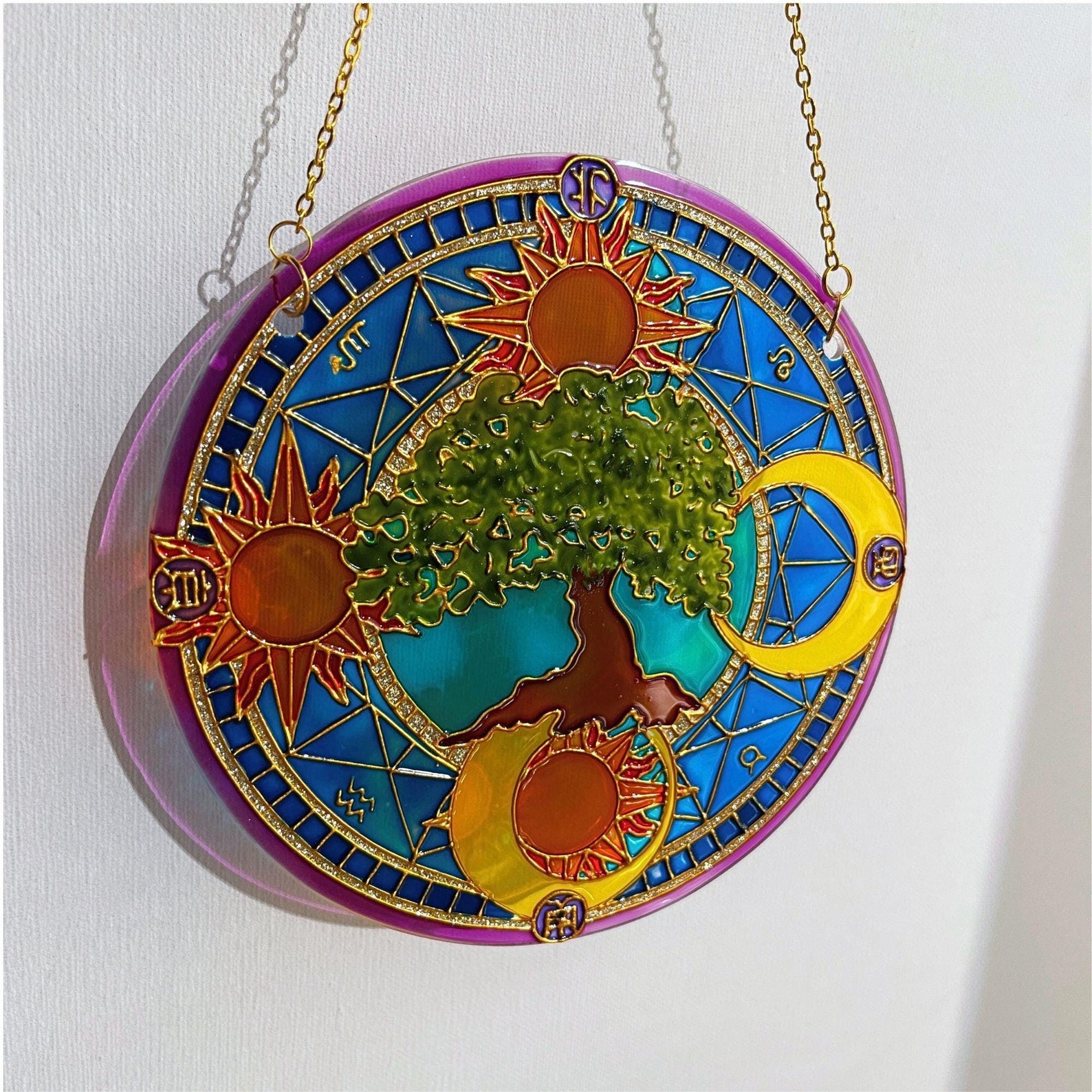 Symbols Tree of Life Sun Moon Shine Suncatcher for Window Zodiac Gift ...