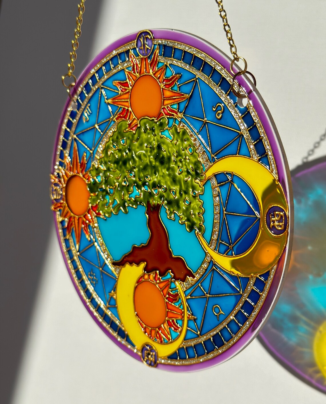 Symbols Tree of Life Sun Moon Shine Suncatcher for Window Zodiac Gift ...
