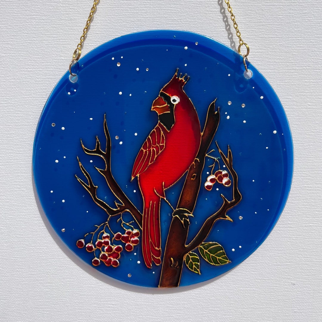 Stained Glass Cardinal Beard Suncatcher for Window - Etsy
